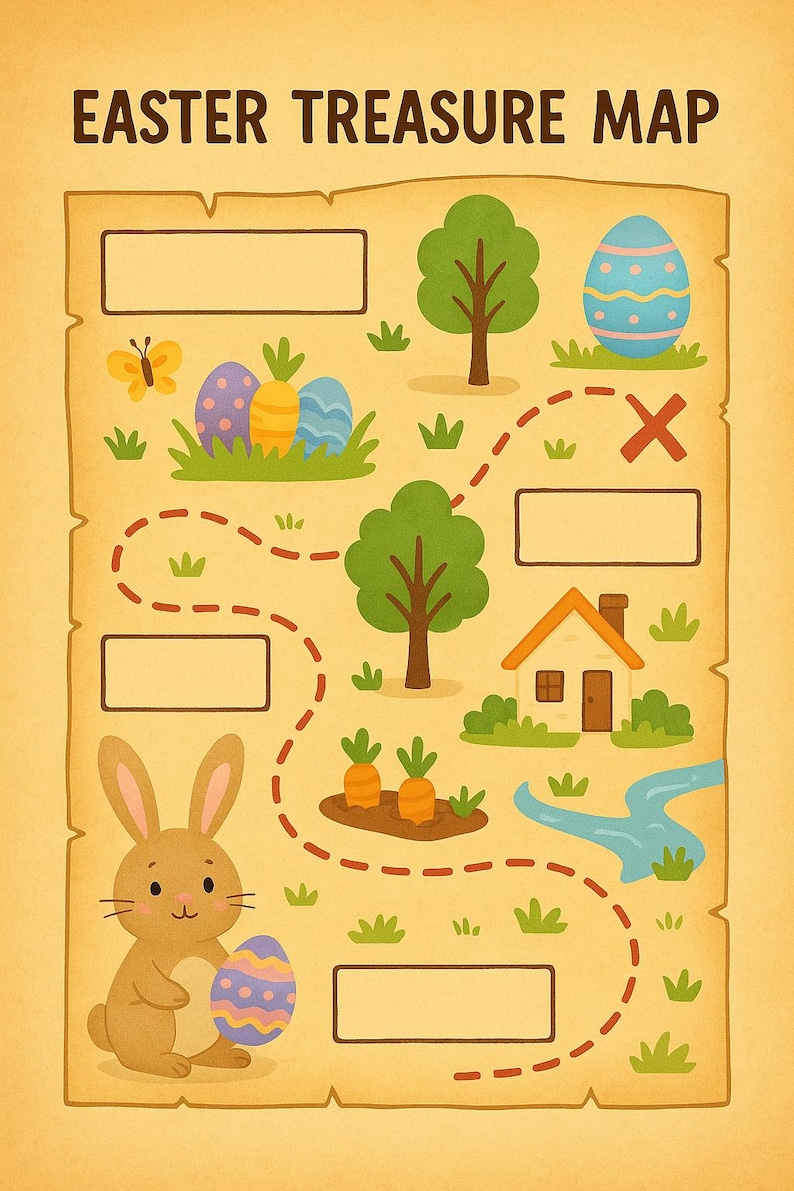 Easter Treasure Hunt Map for Kids – Printable Egg Hunt Clue Game – DIY ...