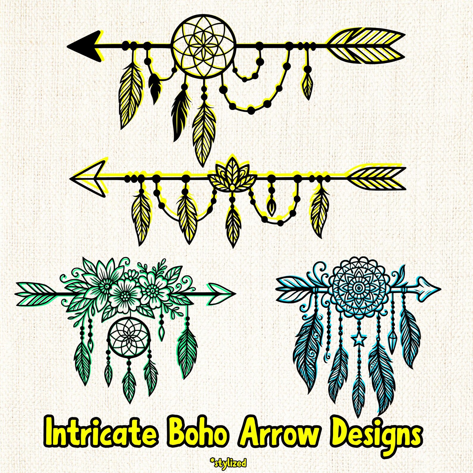 8 Native Boho Floral Arrow SVG | Bone Arrow SVG | Botanical Flower ...