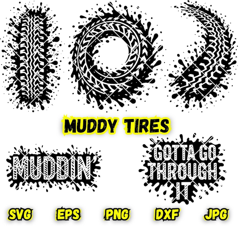 Muddy Tire Track SVG Bundle of 5 | Mudding Designs for T-shirts ...