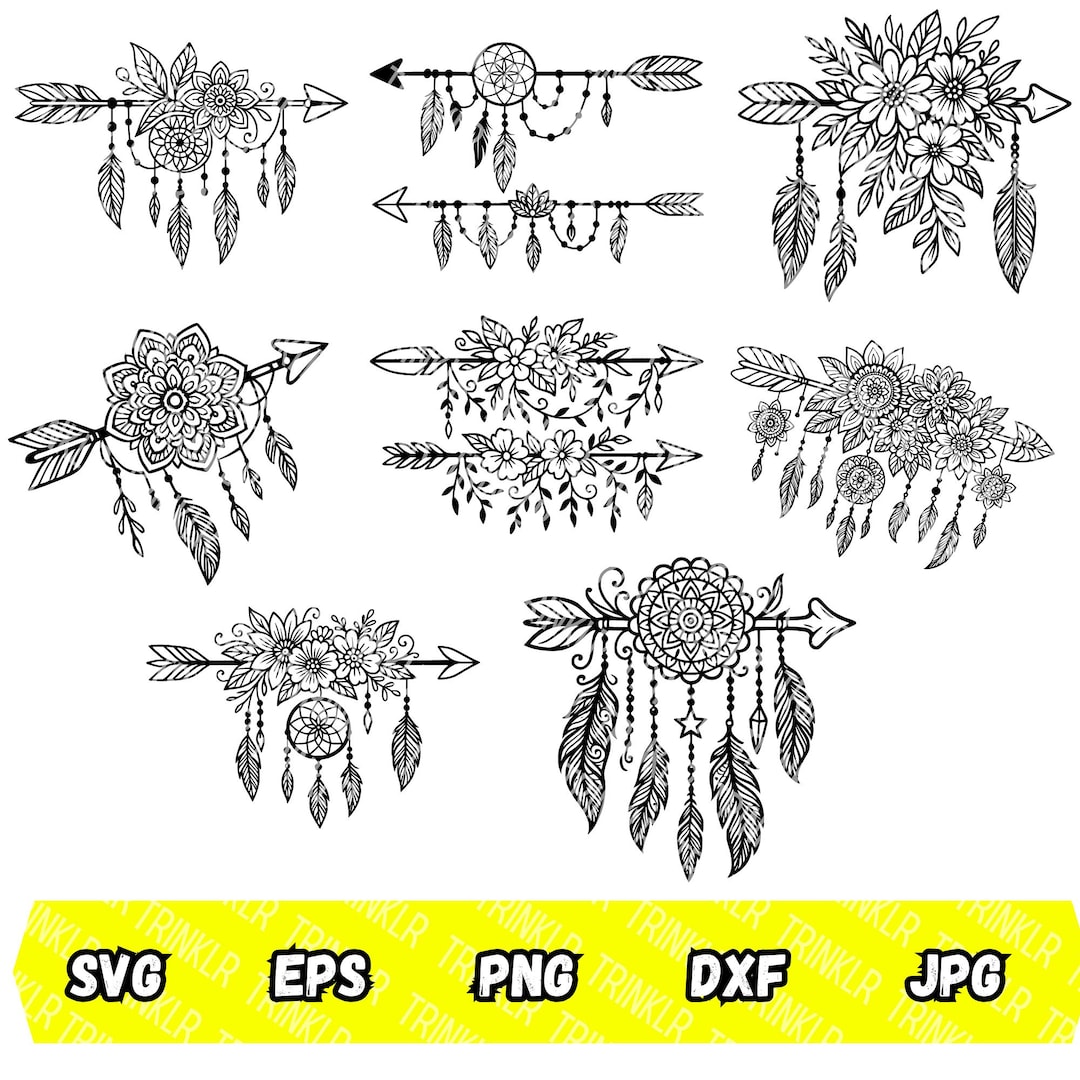 8 Native Boho Floral Arrow SVG | Bone Arrow SVG | Botanical Flower ...