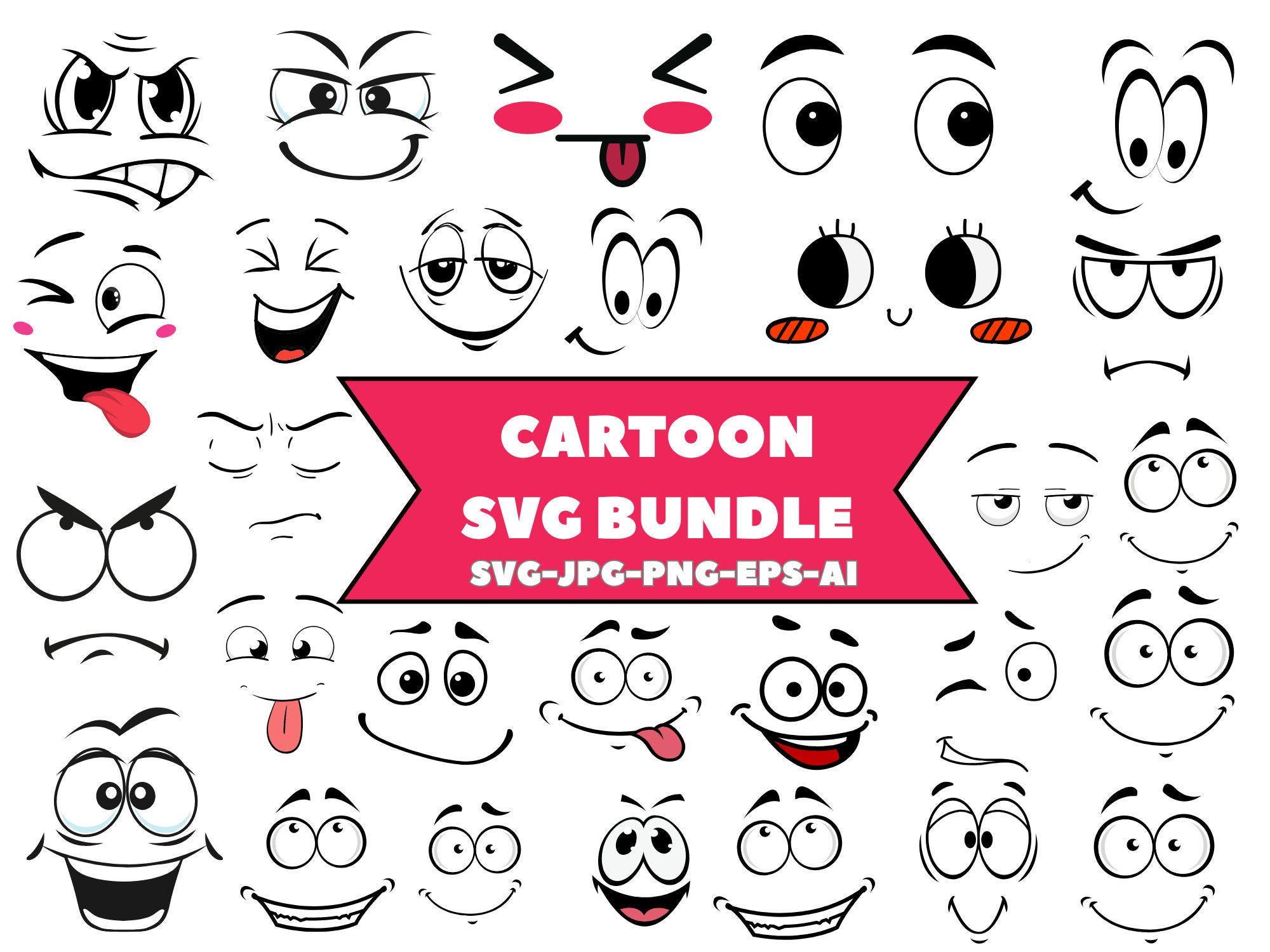 Cartoon Emotion Faces SVG Bundle,funny Face Svg,emoji Face Pack,emoji ...