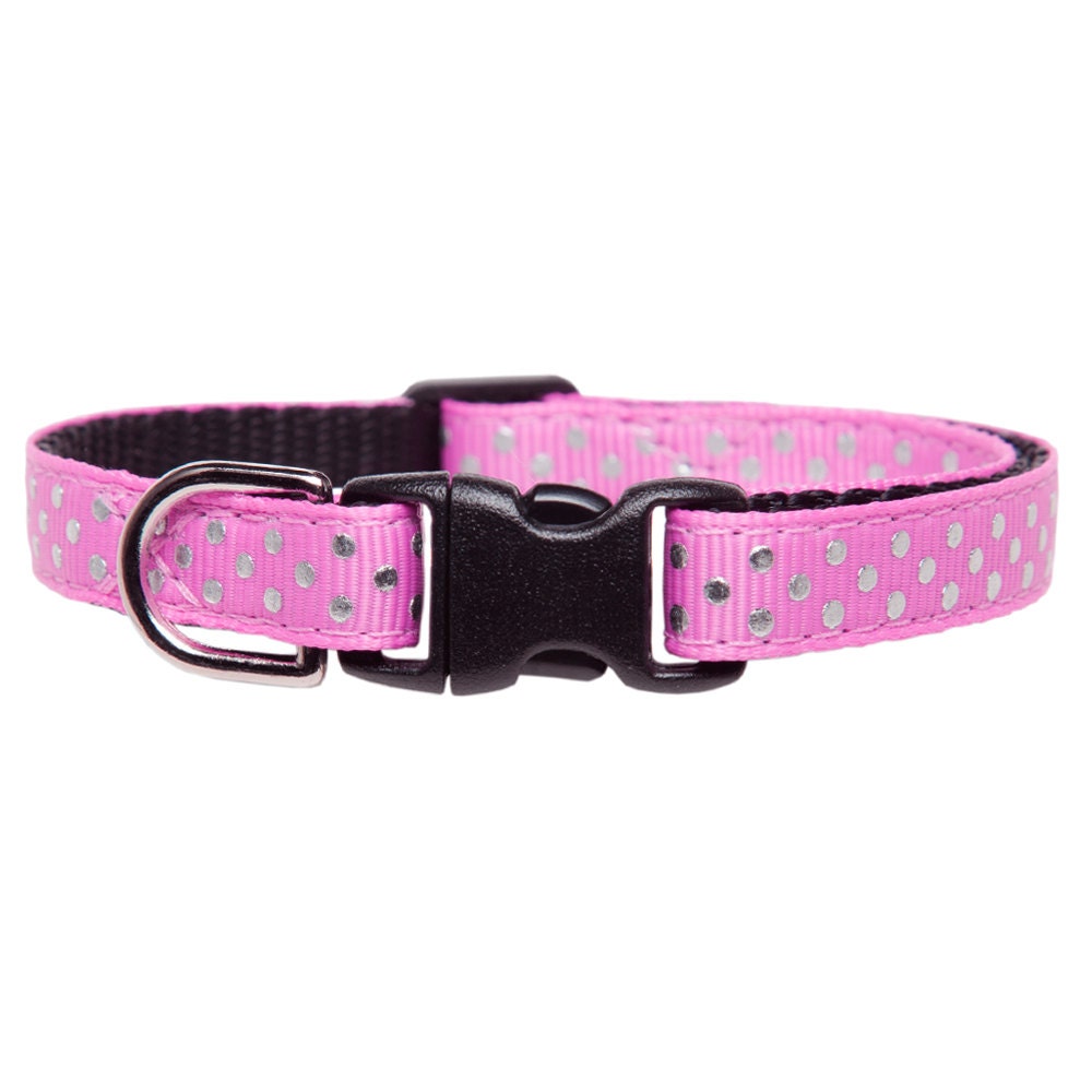 Cat Collar - "the Future is Bright" - Pink With Silver Metallic Polka ...
