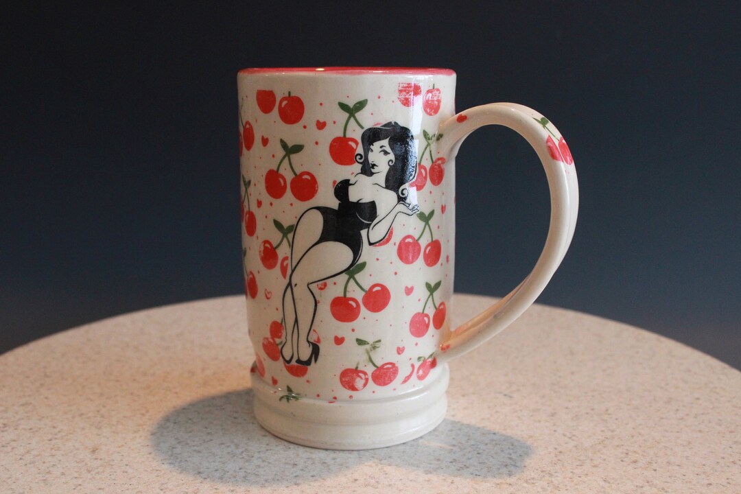 Mug or Cup 20 Ounce Capacity Pinup Girls and Cherries in Red - Etsy