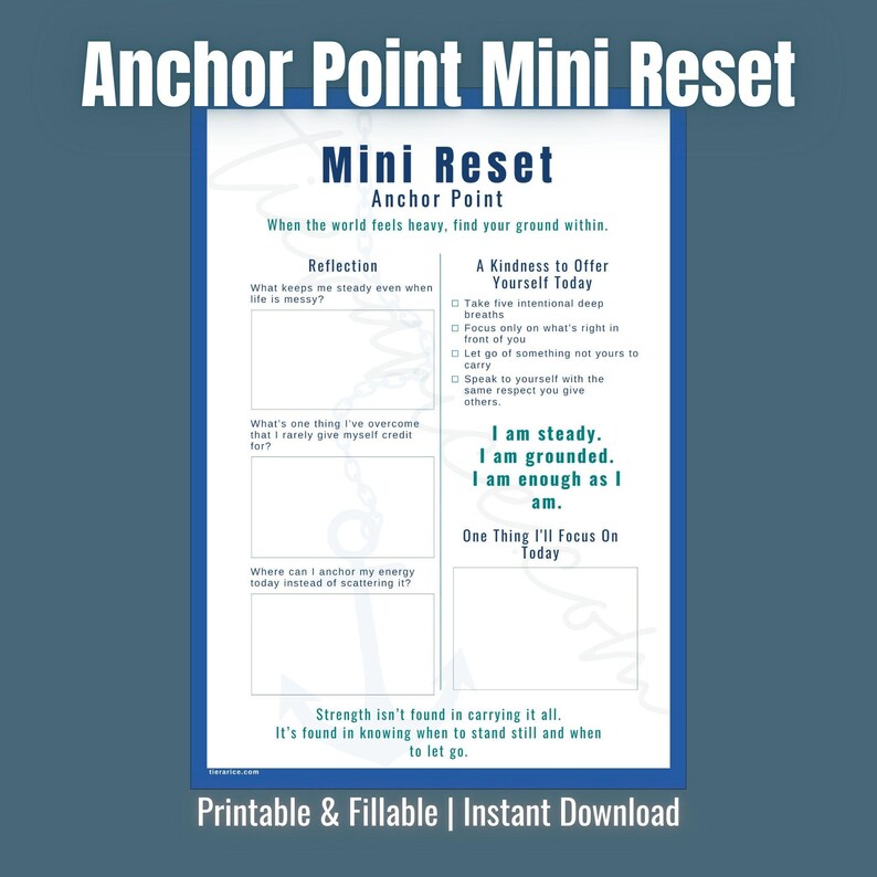Anchor Point Mini Reset – Grounding Printable & Fillable Worksheet | 1 ...