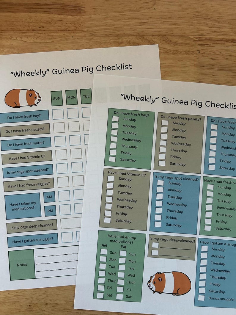 Guinea Pig Care Planner: Green Weekly and Daily Checklist (digital ...