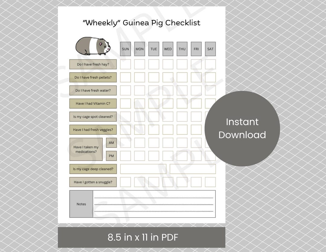 Weekly Guinea Pig Care Planner: Neutral Weekly and Daily Checklist ...