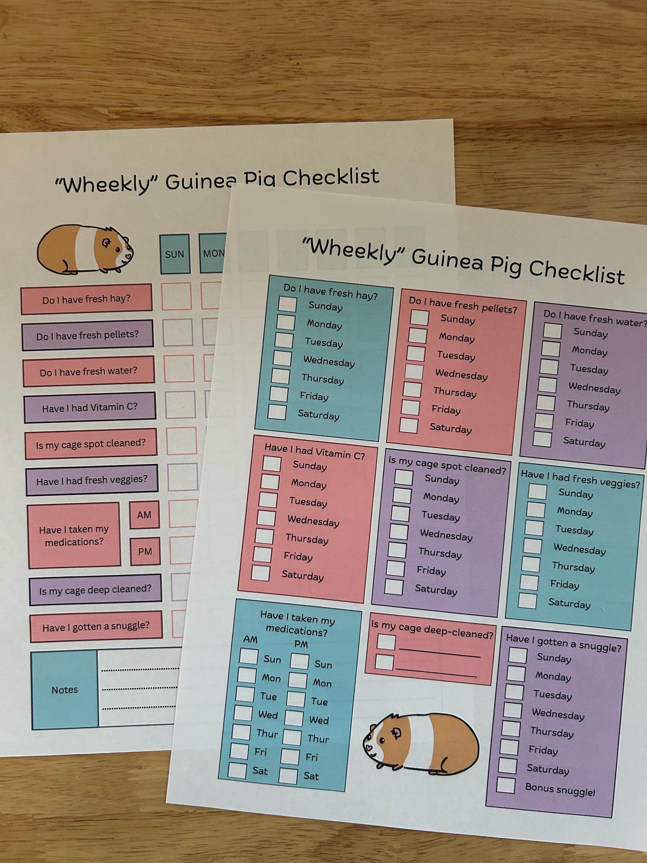Guinea Pig Care Planner: Pink Weekly and Daily Checklist (digital ...