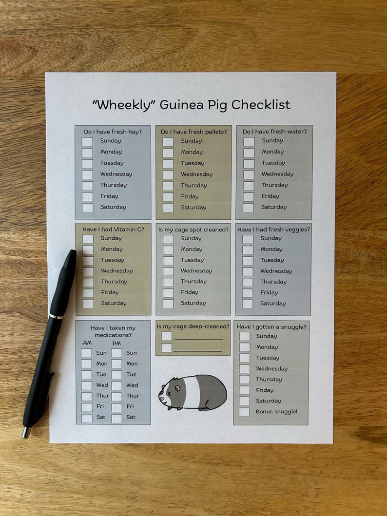 Weekly Guinea Pig Checklist Care Planner - Etsy