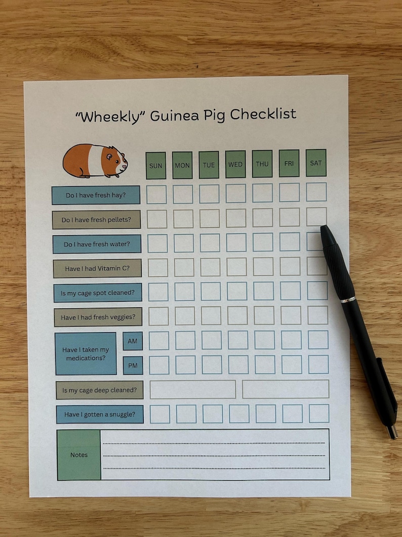 Guinea Pig Care Planner: Green Weekly and Daily Checklist (digital ...