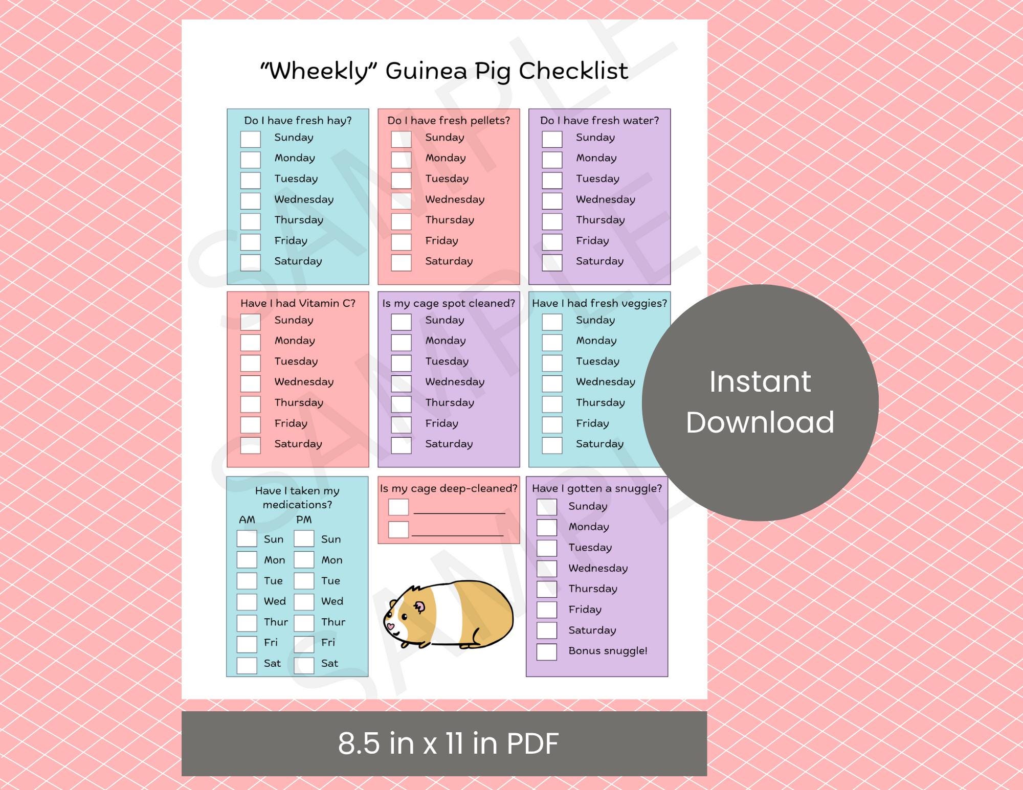 Guinea Pig Care Planner: Pink Weekly and Daily Checklist (digital ...