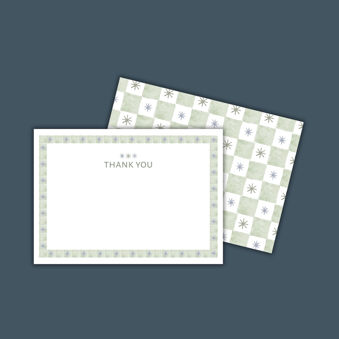 Sage Green Watercolor Checkerboard Thank You Notecard (digital Download ...