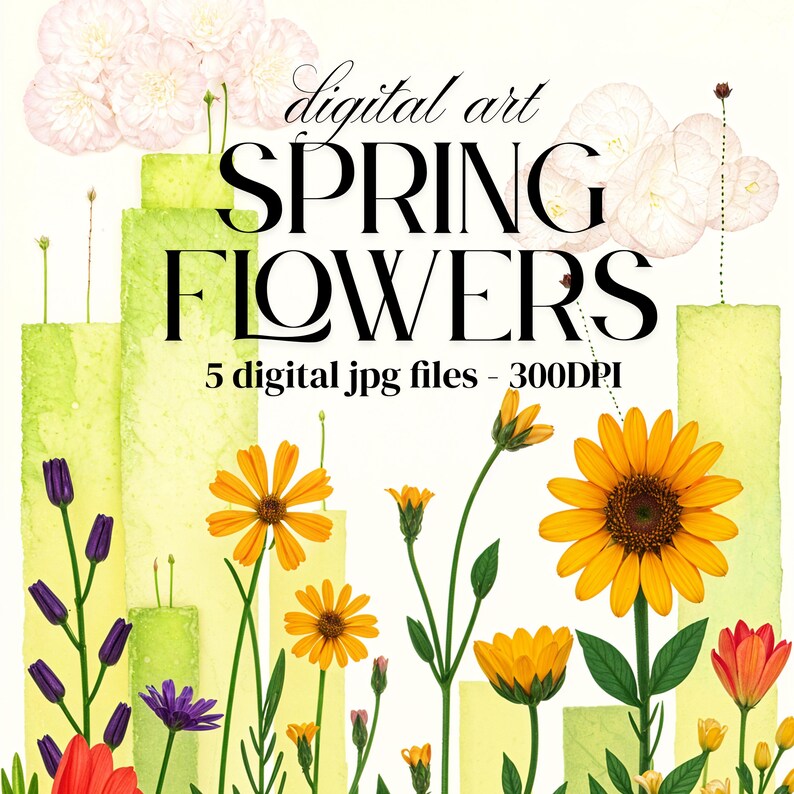 5 Spring Flowers Clipart, Watercolor Blooms, 5 Soft Floral JPG ...