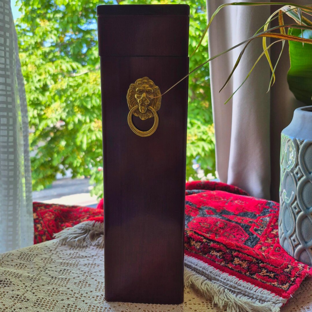 Vintage Bombay Co. Wood Box With Brass Lion, Decorative Storage - Etsy