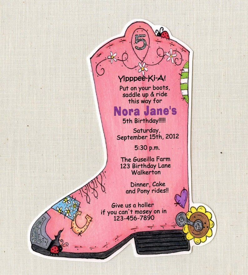 10 rosa vaquera bota cumpleaños fiesta invitaciones - Etsy España