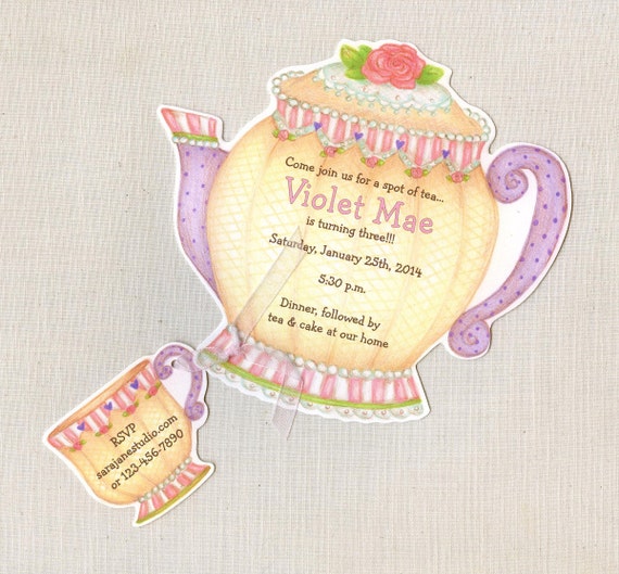 10 Tea Party Birthday Party Invitations Teapot Afternoon | Etsy