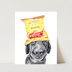 Black Lab Dog Wearing a Chip Bag as a Hat Watercolour Painting - Etsy