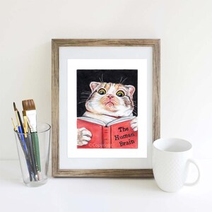 Calico Cat Reading a Book About the Human Brain Art Print - Etsy