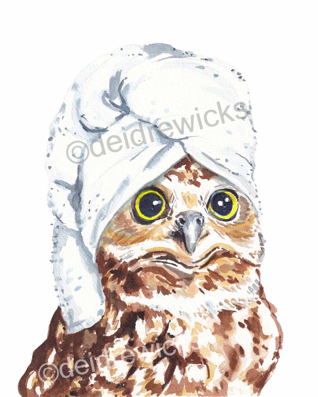 Owl at the Spa Watercolour Painting PRINT - Animal Bathroom Decor - Etsy