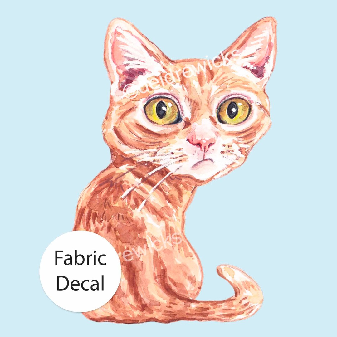 Orange Tabby Cat Wall Decal Fabric Reusable Decal of a Big Eyed Ginger ...