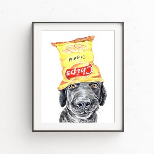 Black Lab Dog Wearing a Chip Bag as a Hat Watercolour Painting - Etsy