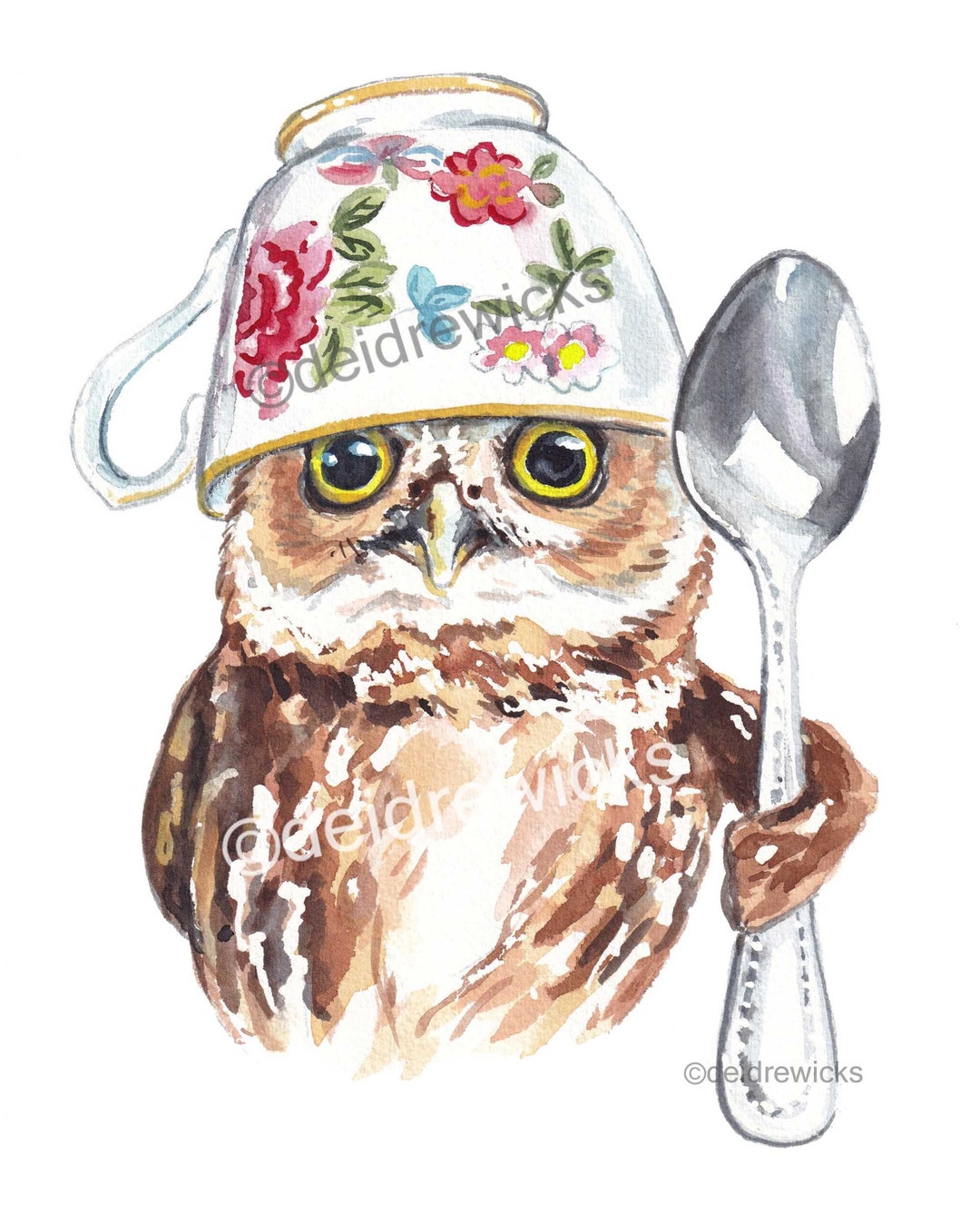 Tea Fight Owl Watercolour Painting Print - Etsy