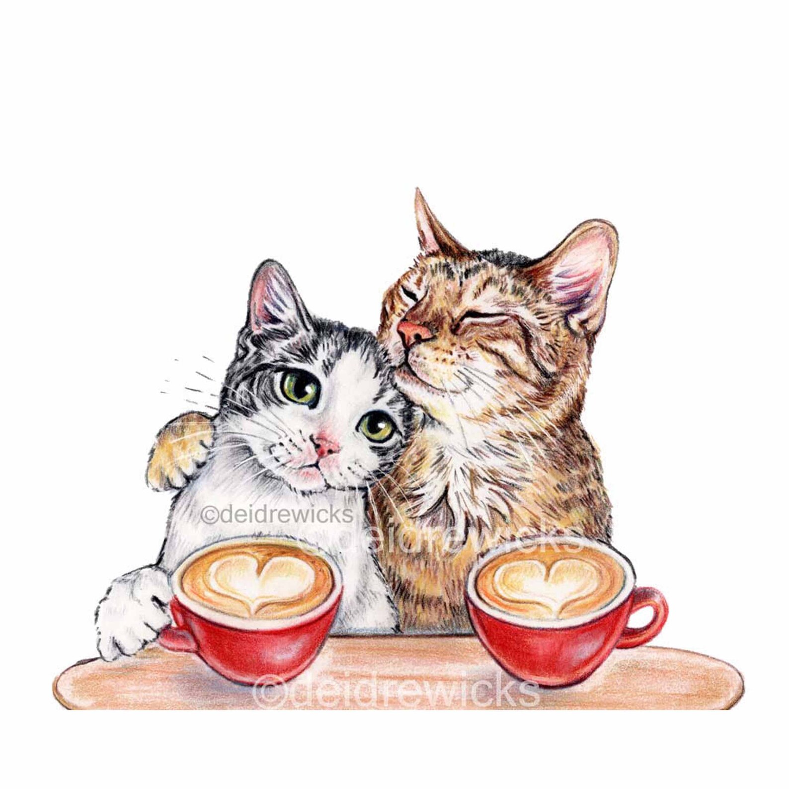 Cats in Love Print - Coloured Pencil Drawing, Pencil Crayon, Animal Art ...