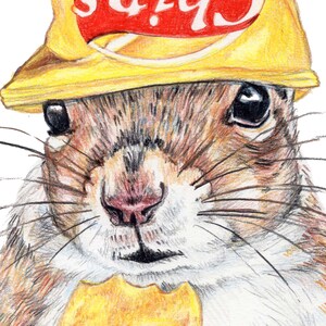 Coloured Pencil Drawing of a Chipper Squirrel Wearing a Potato Chip Bag ...