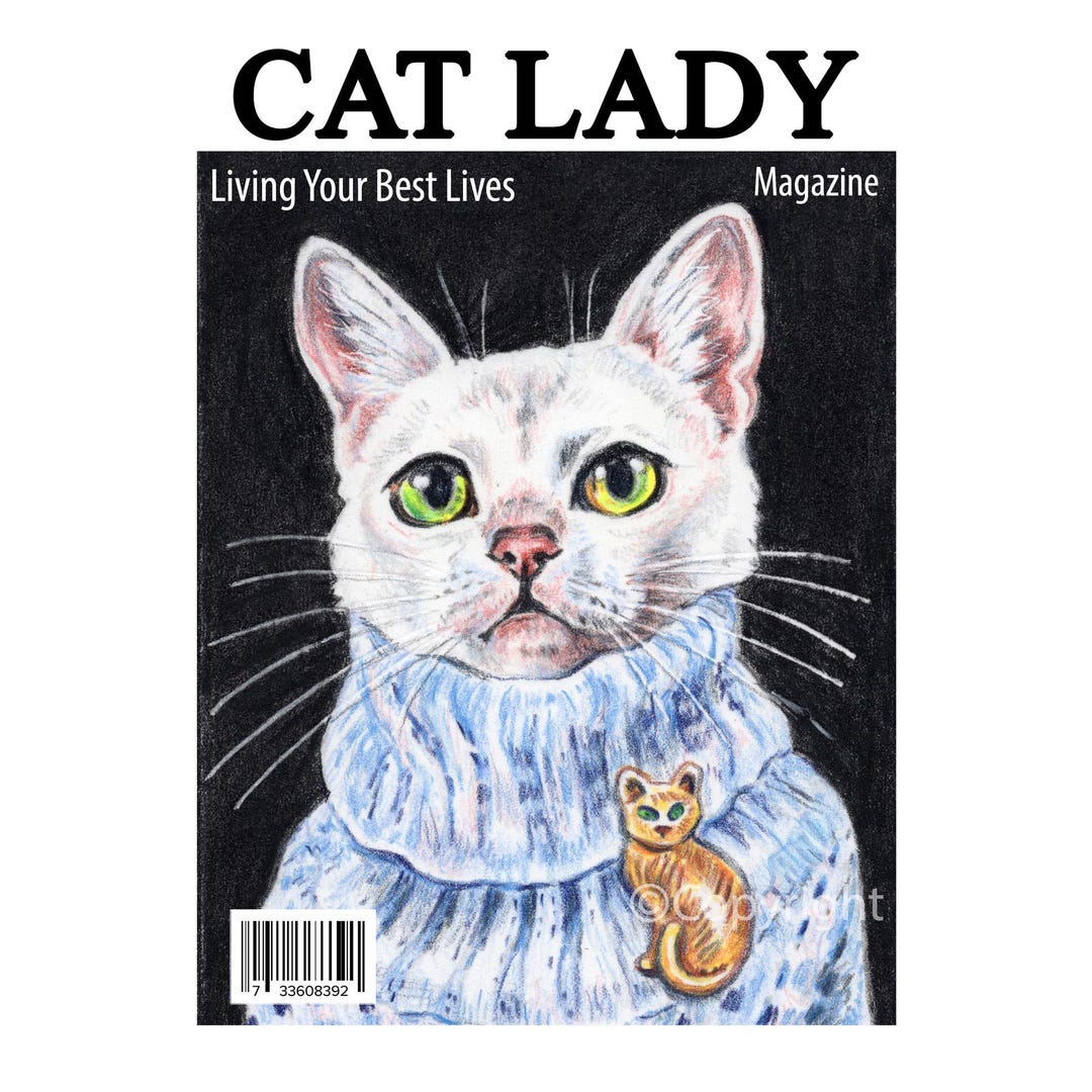 Cat Lady Magazine Coloured Pencil Fine Art Print - Etsy
