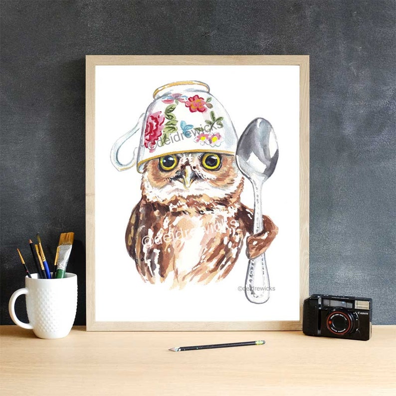 Tea Fight Owl Watercolour Painting Print - Etsy