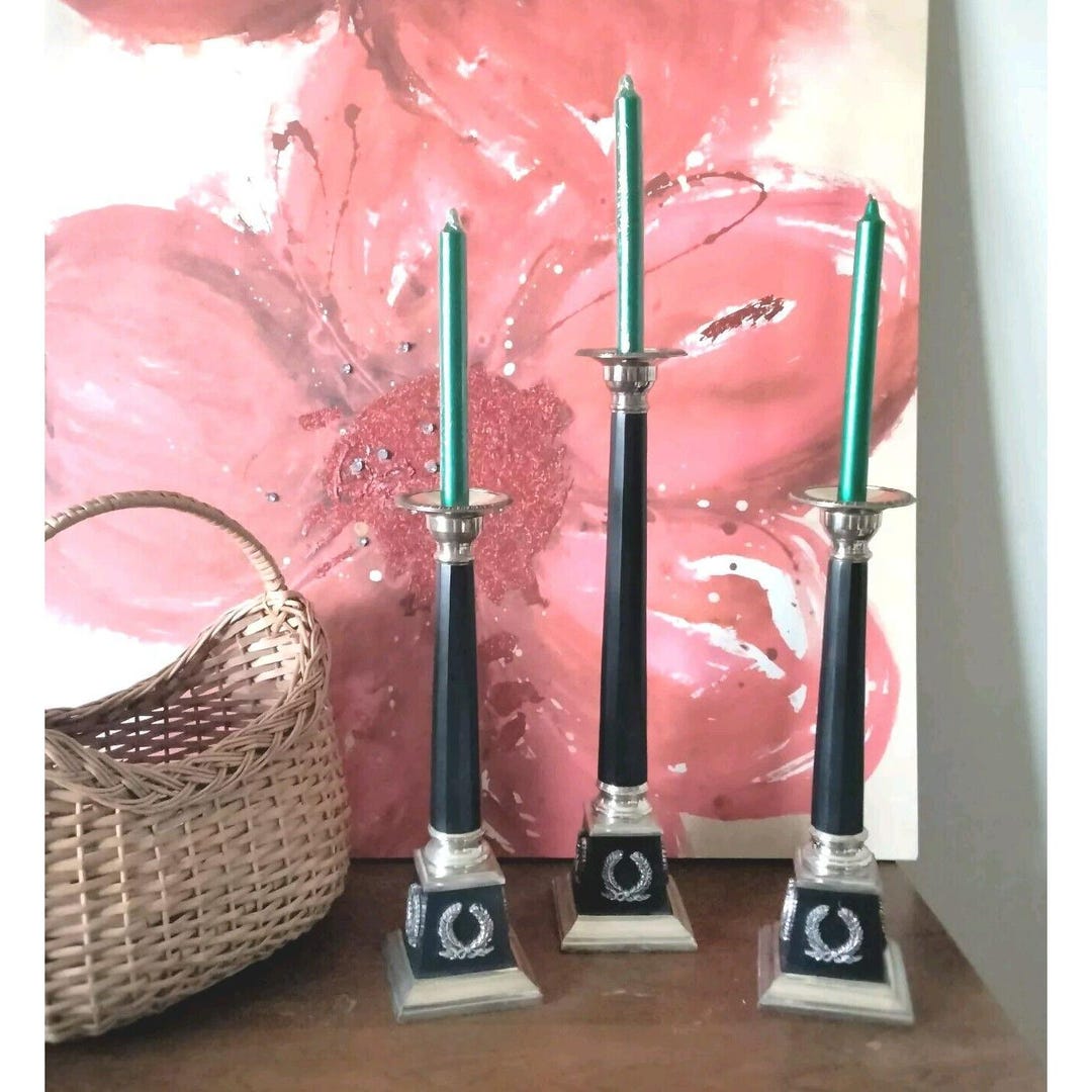 Set of 3 Bombay Silver Plated Candle Holders With Black Column ...