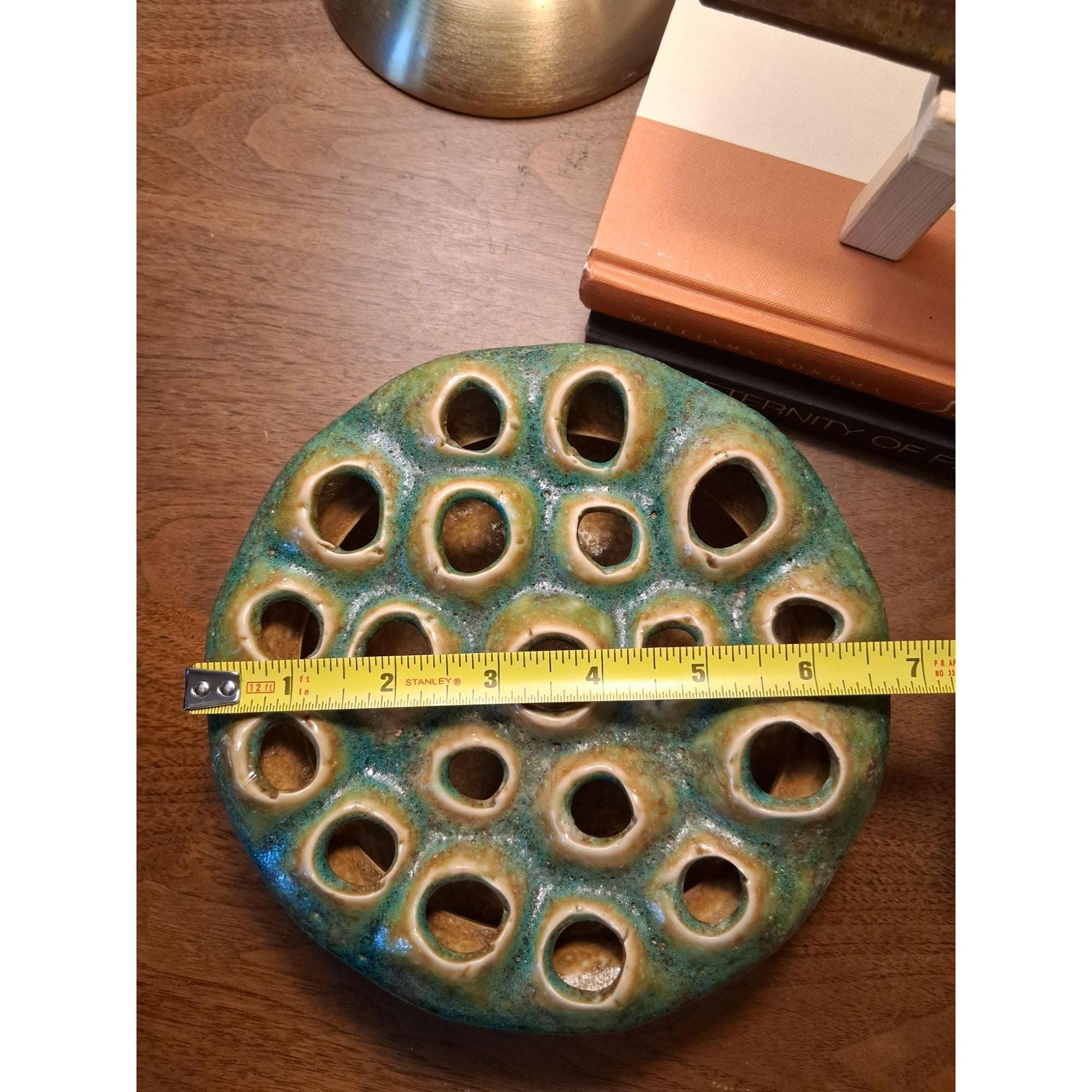 Vintage Ceramic Flower Frog With Lid Turquoise Beige Glaze - Etsy