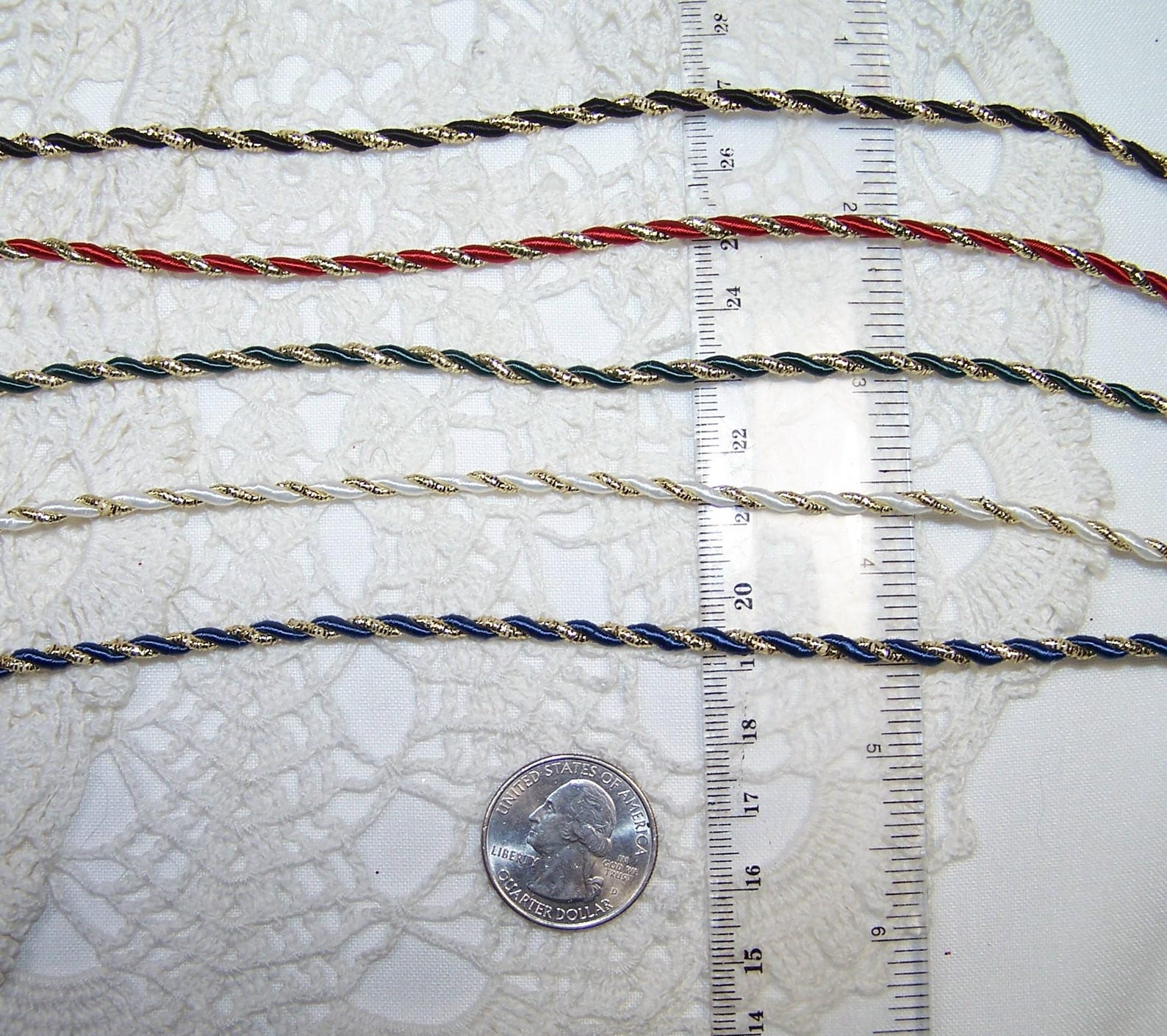 5 Yards of 1/8 Inch Metallic Gold Twisted Colored Nylon Cording: Red ...