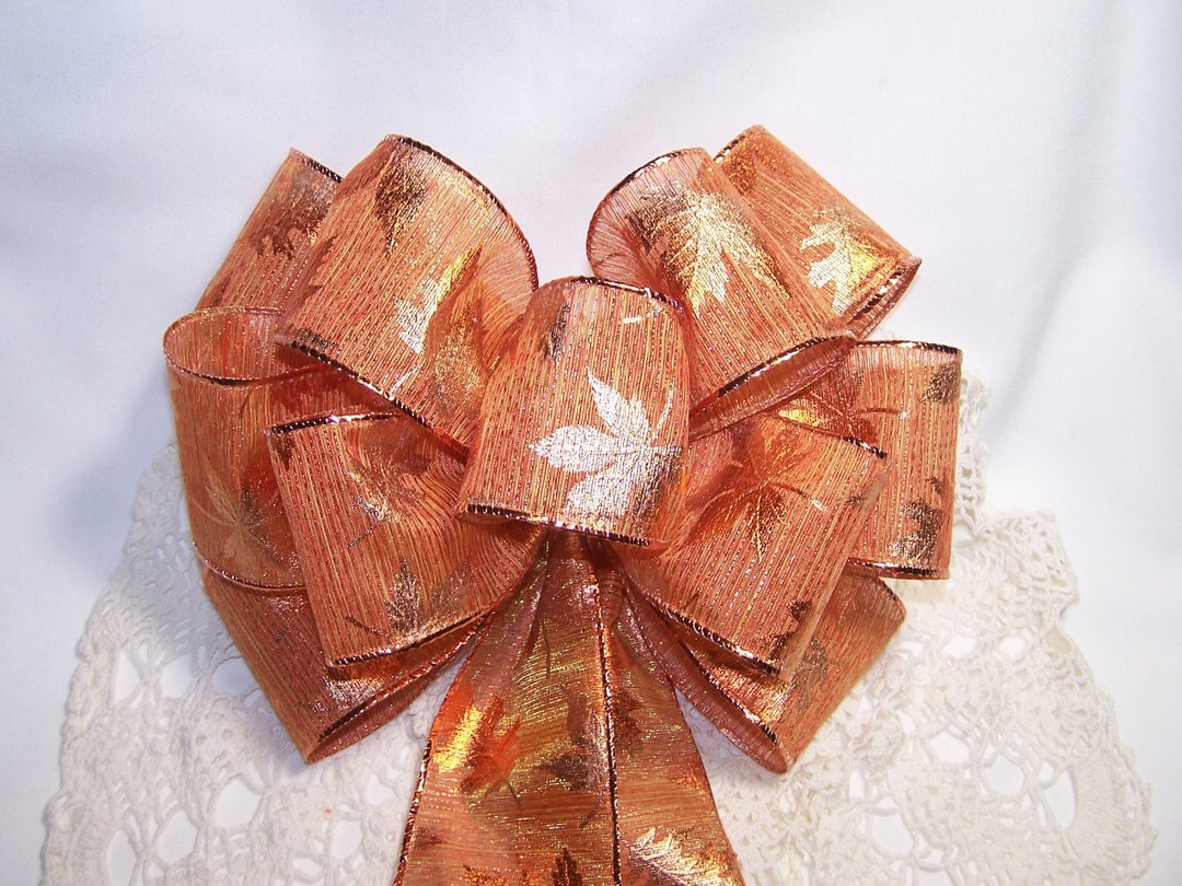 Copper Fall Leaf Bow Autumn Maple Leaves Holiday Wreaths Thanksgiving ...