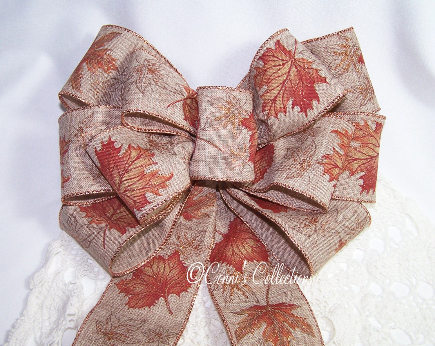 Autumn Leaf Burlap Bow Green Orange Red Fall Maple Leaf Great for ...
