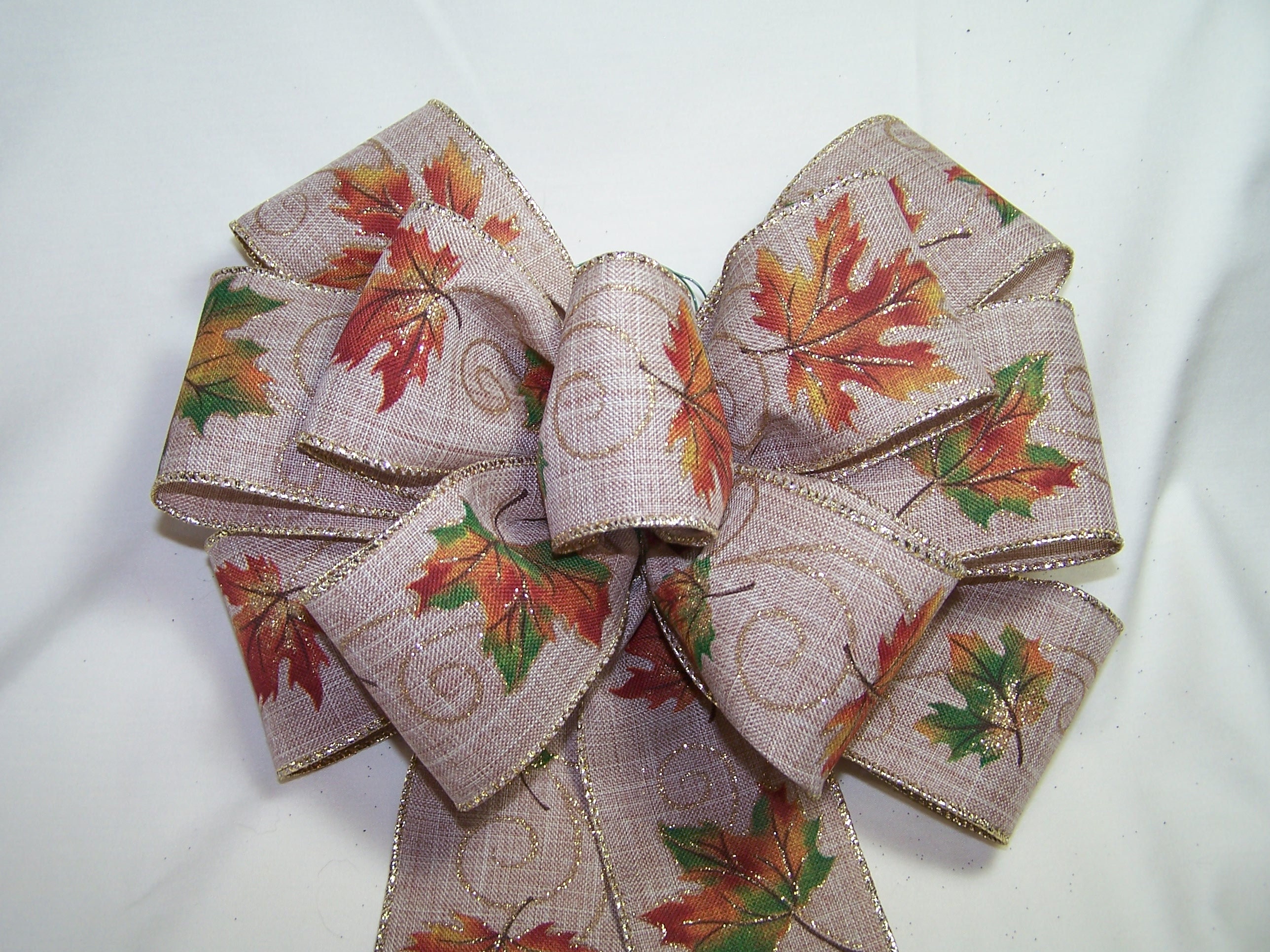 Autumn Leaf Burlap Bow Green Orange Red Fall Maple Leaf Great for ...