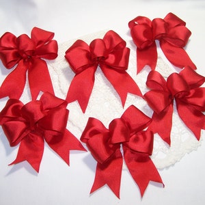 Set of Small Red Satin Bows 4 Inch Across Handmade Great - Etsy