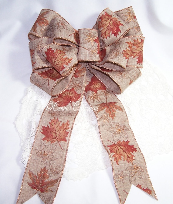 Autumn Leaf Burlap Bow Green Orange Red Fall Maple Leaf Great for ...