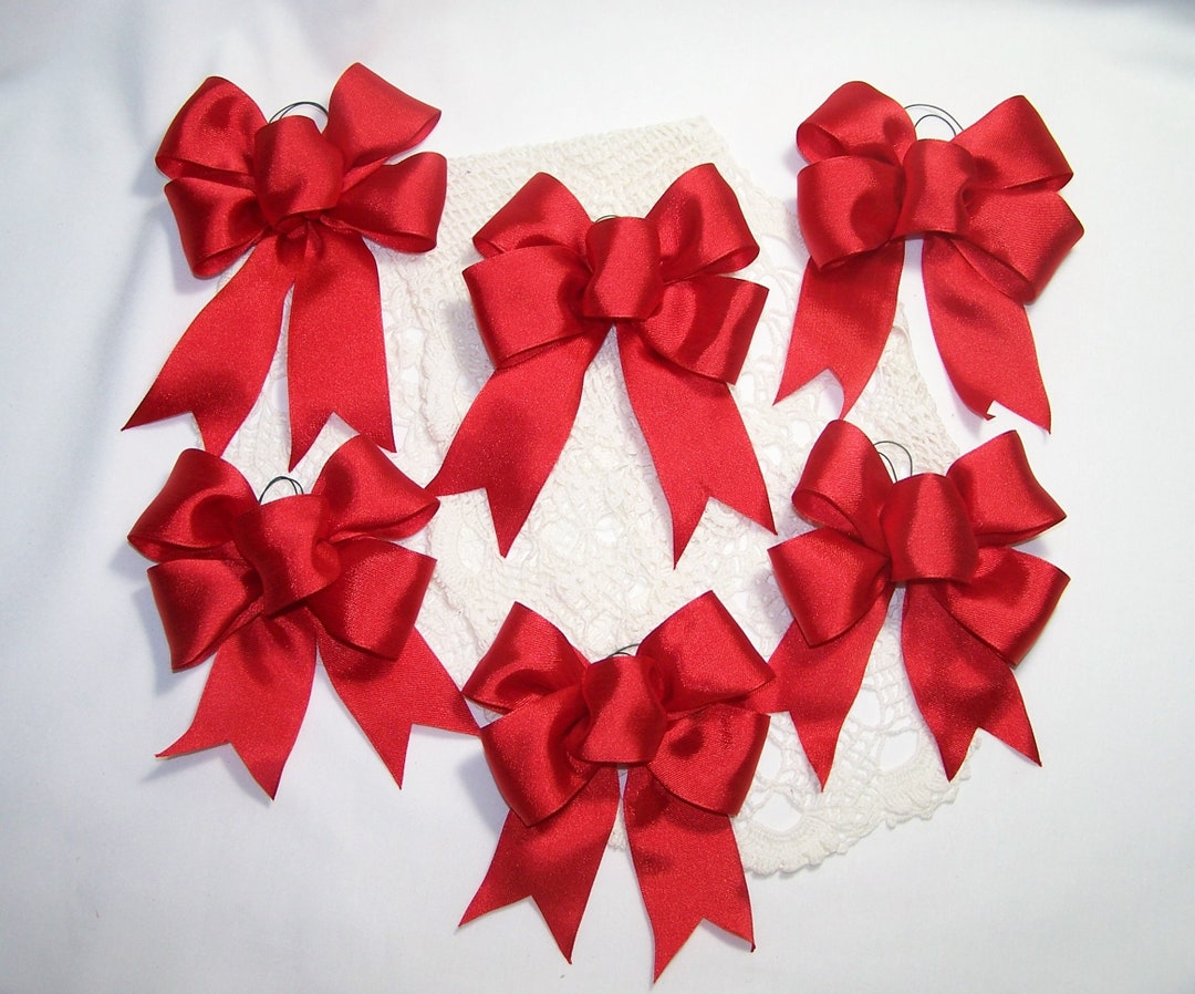 Set of Small Red Satin Bows 4 Inch Across Handmade Great - Etsy