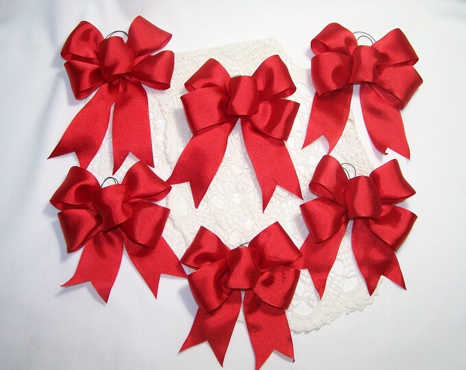 Set of Small Red Satin Bows 4 Inch Across Handmade, Great for Wreaths ...