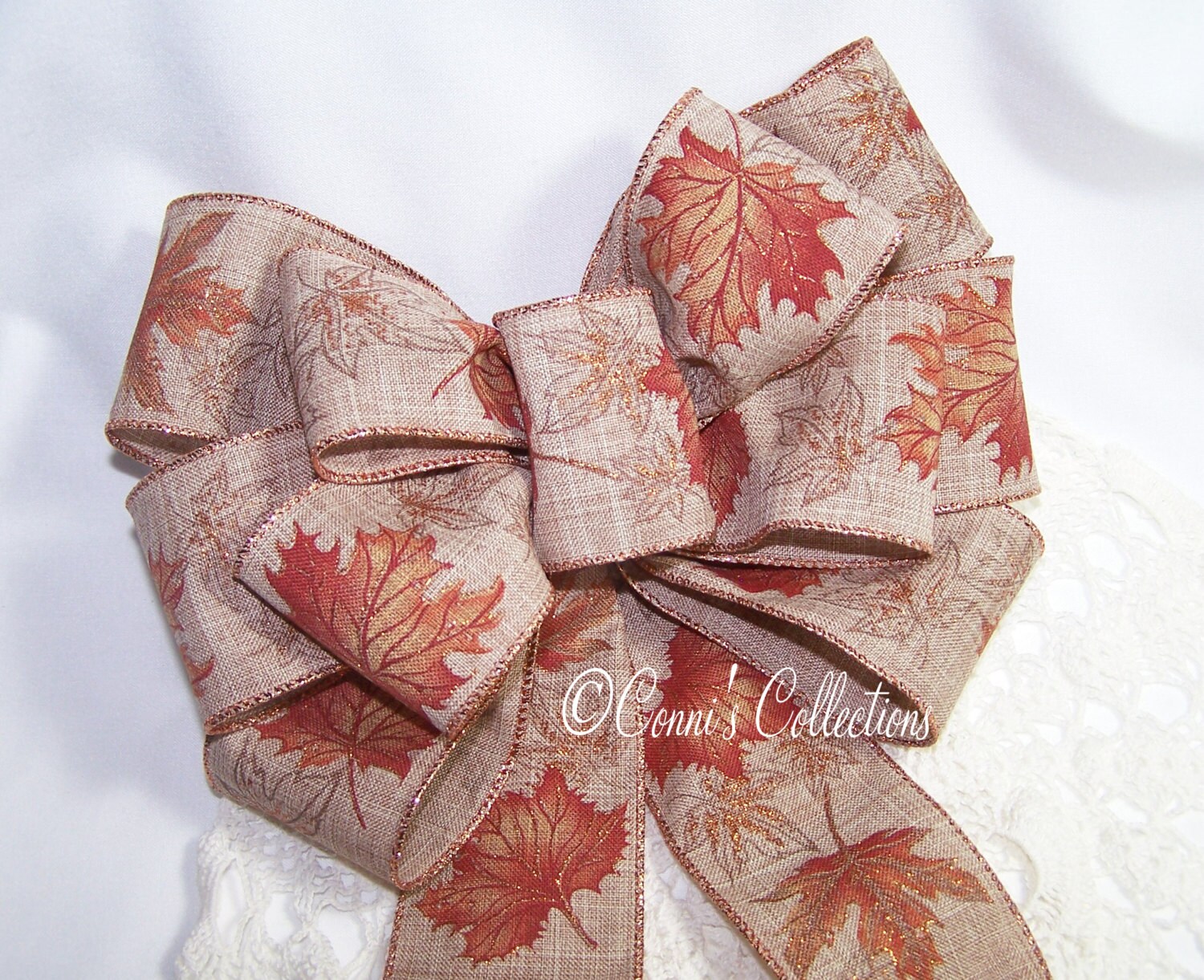 Autumn Leaf Burlap Bow Green Orange Red Fall Maple Leaf Great for ...
