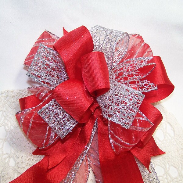 Red and Silver Bow - Etsy