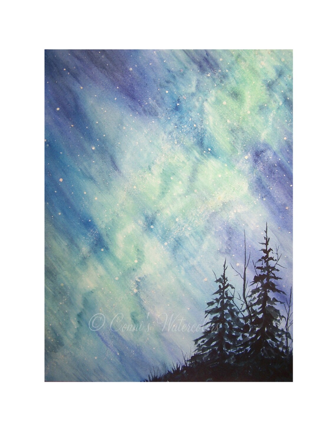 Sky Dance Watercolor Print 9 X 12 Stars Night Aurora Northern - Etsy