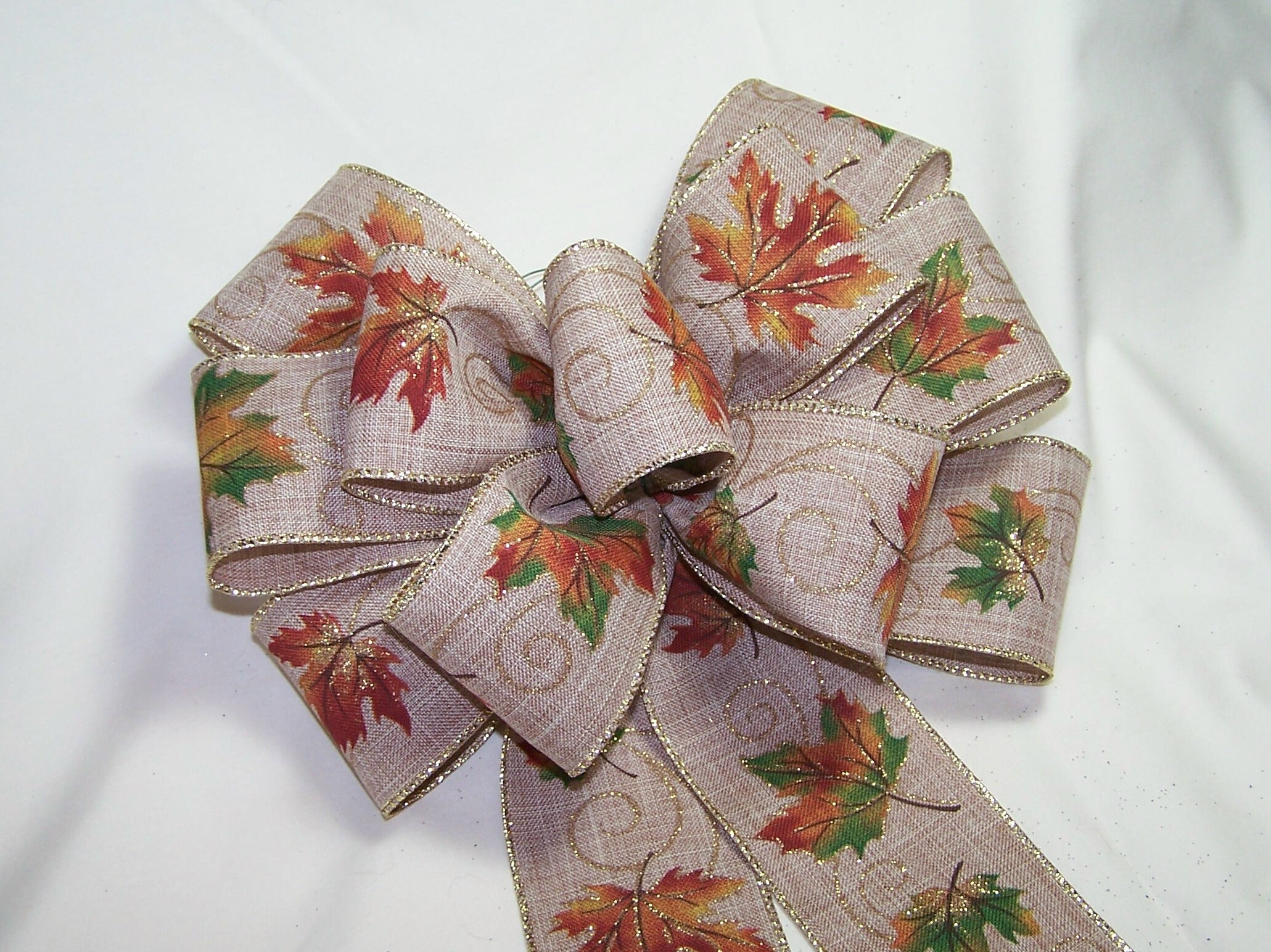 Autumn Leaf Burlap Bow Green Orange Red Fall Maple Leaf Great for ...