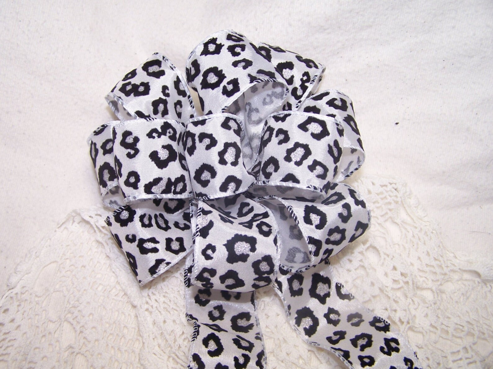 Round Leopard Print Bow Black White Silver Handmade for - Etsy