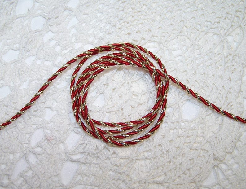 5 Yards of 1/8 Inch Metallic Gold Twisted Colored Nylon Cording: Red ...