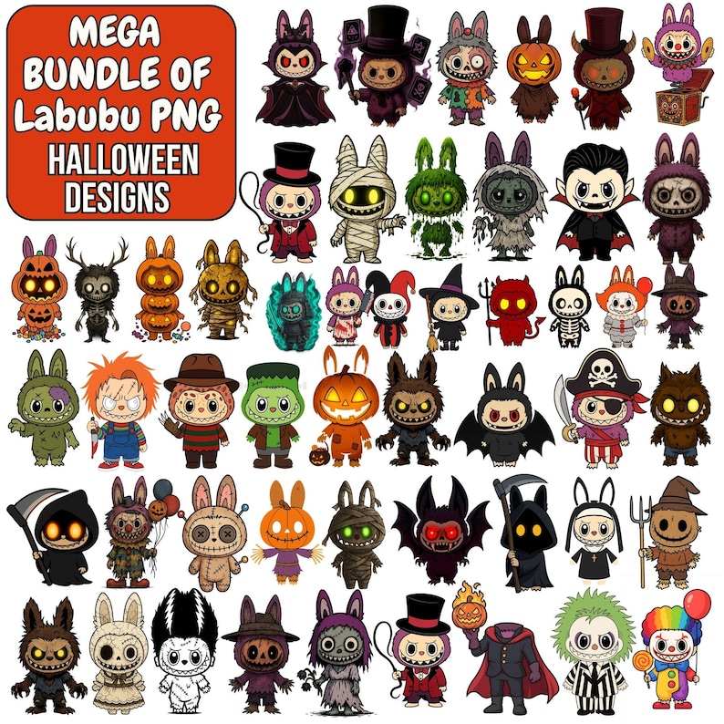 Mega Bundle of Labubu Halloween PNG | Cute Spooky Character PNG Bundle ...