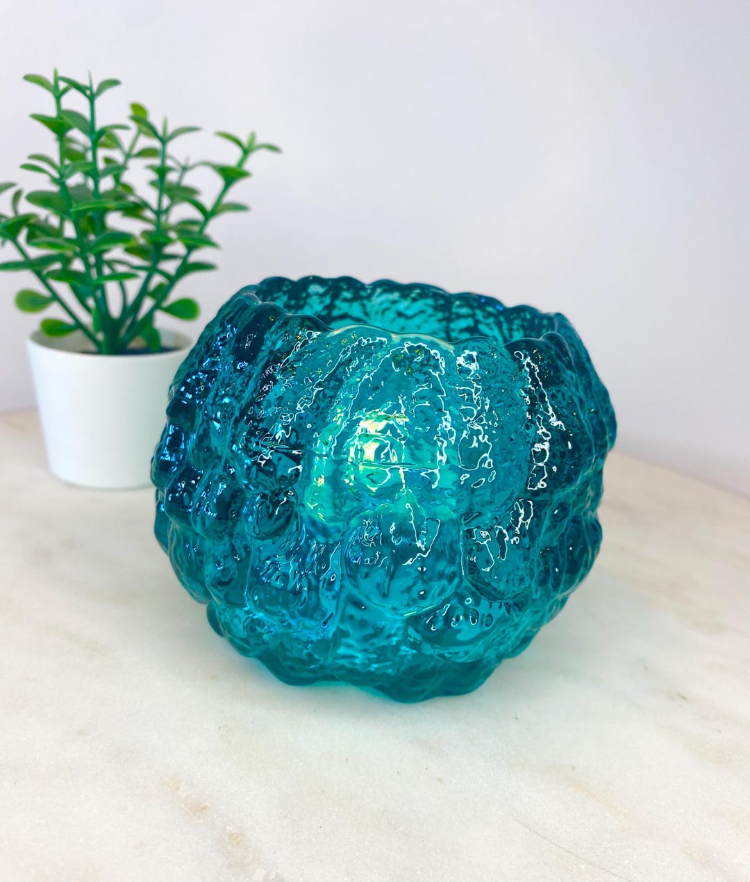 Vintage LE Smith Teal Glass Snowball Votive - Mid Century Modern Lava ...