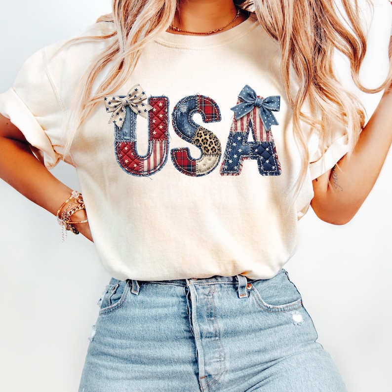 USA American Flag Shirt, FAUX Patchwork 4th of July Comfort Colors ...