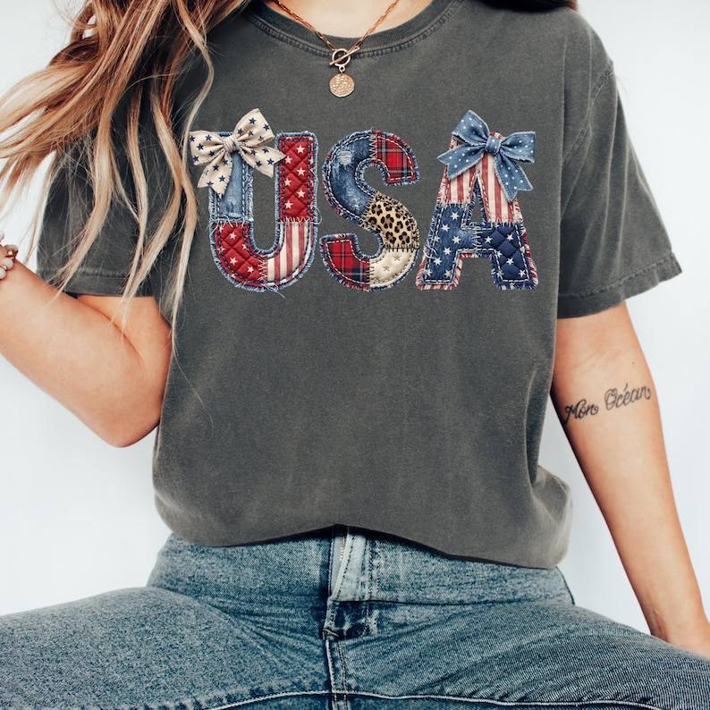 USA American Flag Shirt, FAUX Patchwork 4th of July Comfort Colors ...