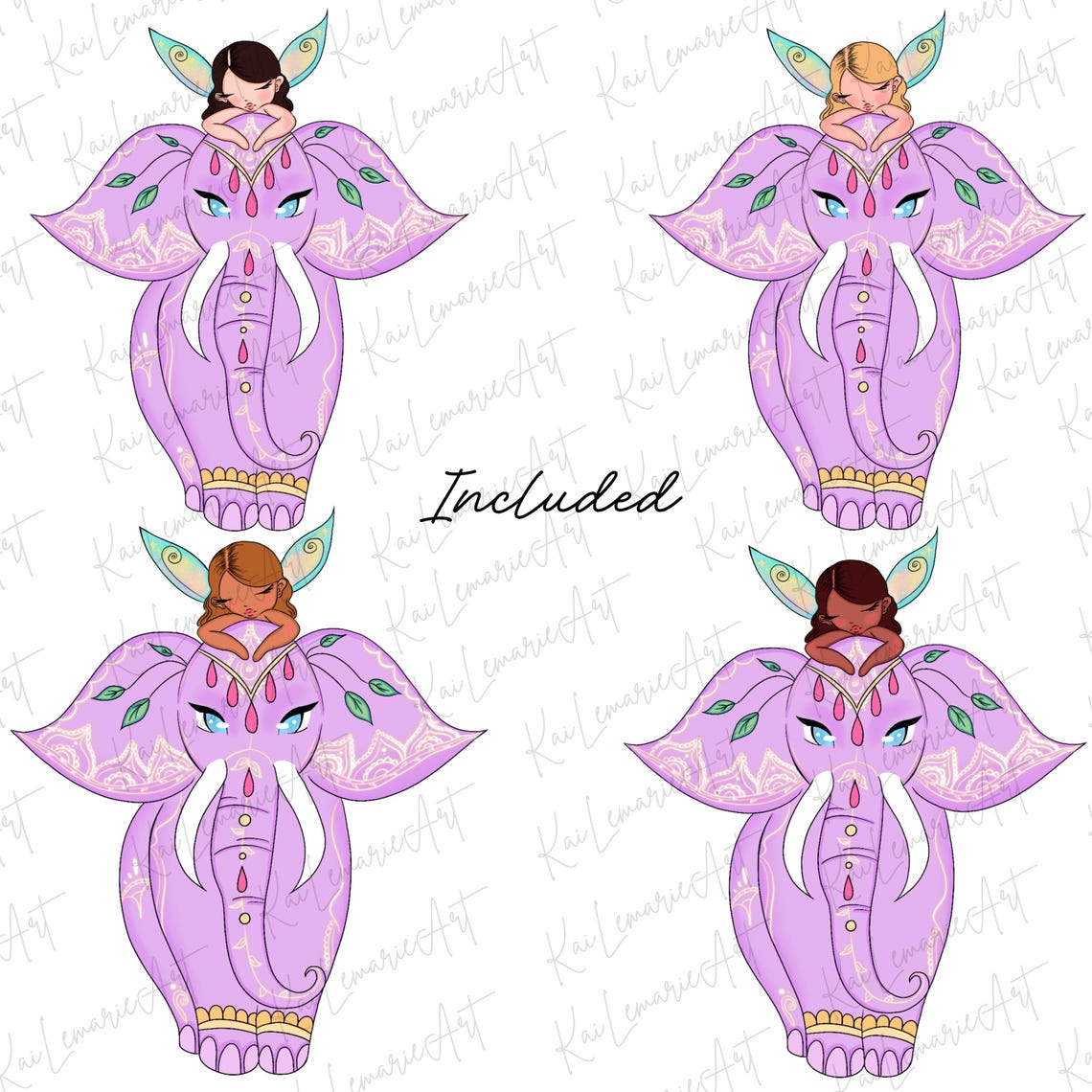 Fairy Elephant Clipart: Hand-drawn Lavender Fantasy PNG JPEG (digital ...